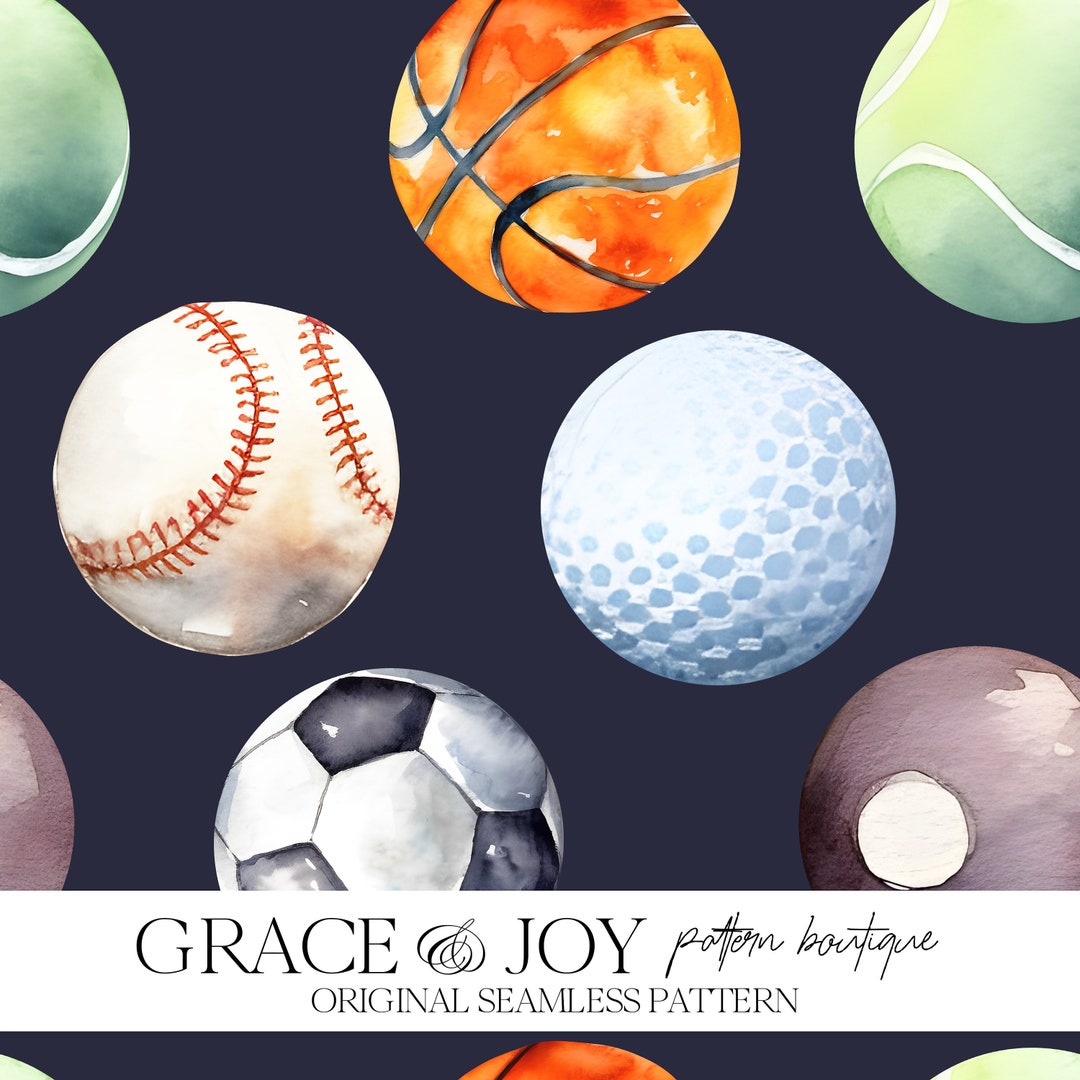 Watercolor Sports Balls: Baseball, Soccer, Basket, Tennis - Seamless ...