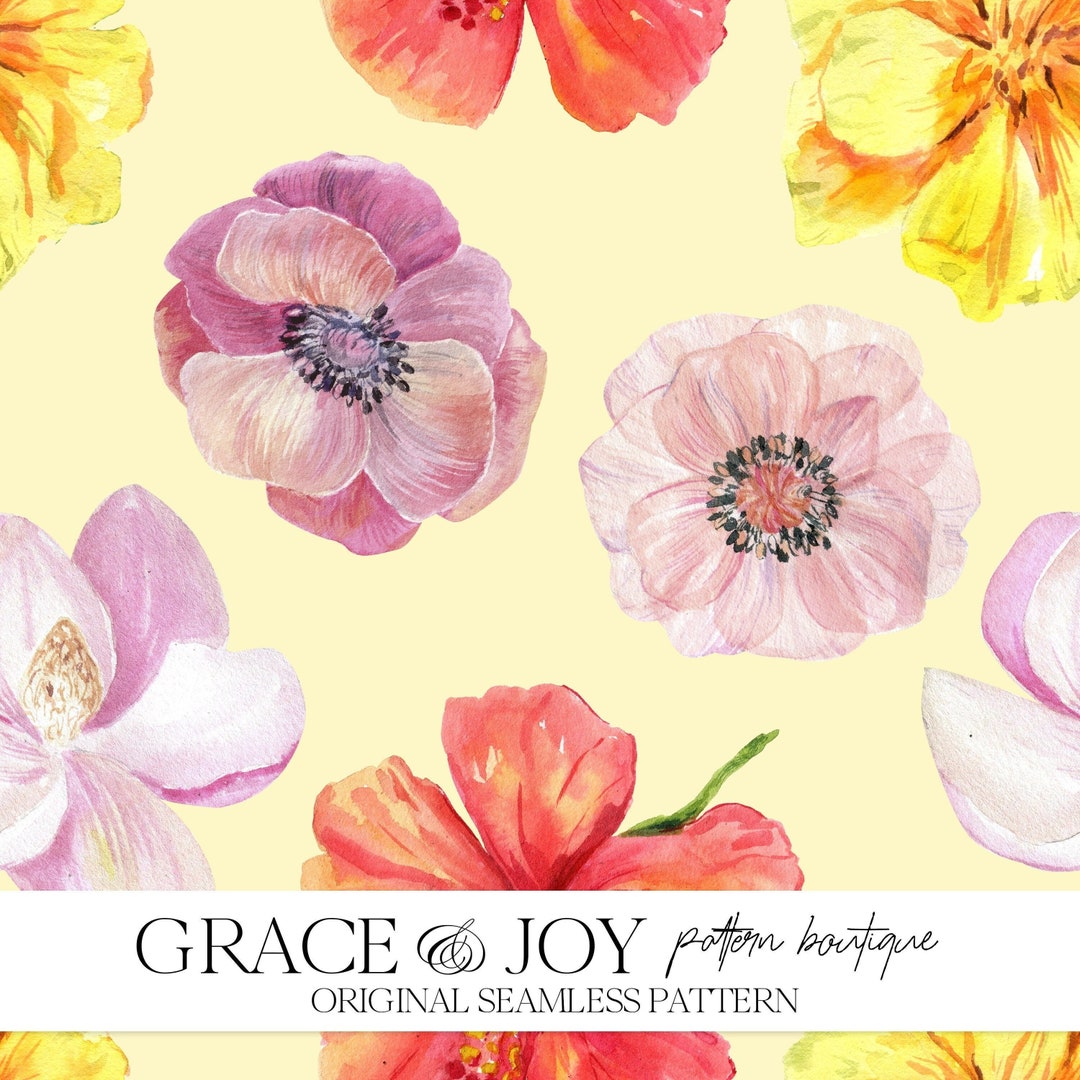 Soft Spring Flowers - Cute Pink, Yellow, and Orange Floral Pattern for ...