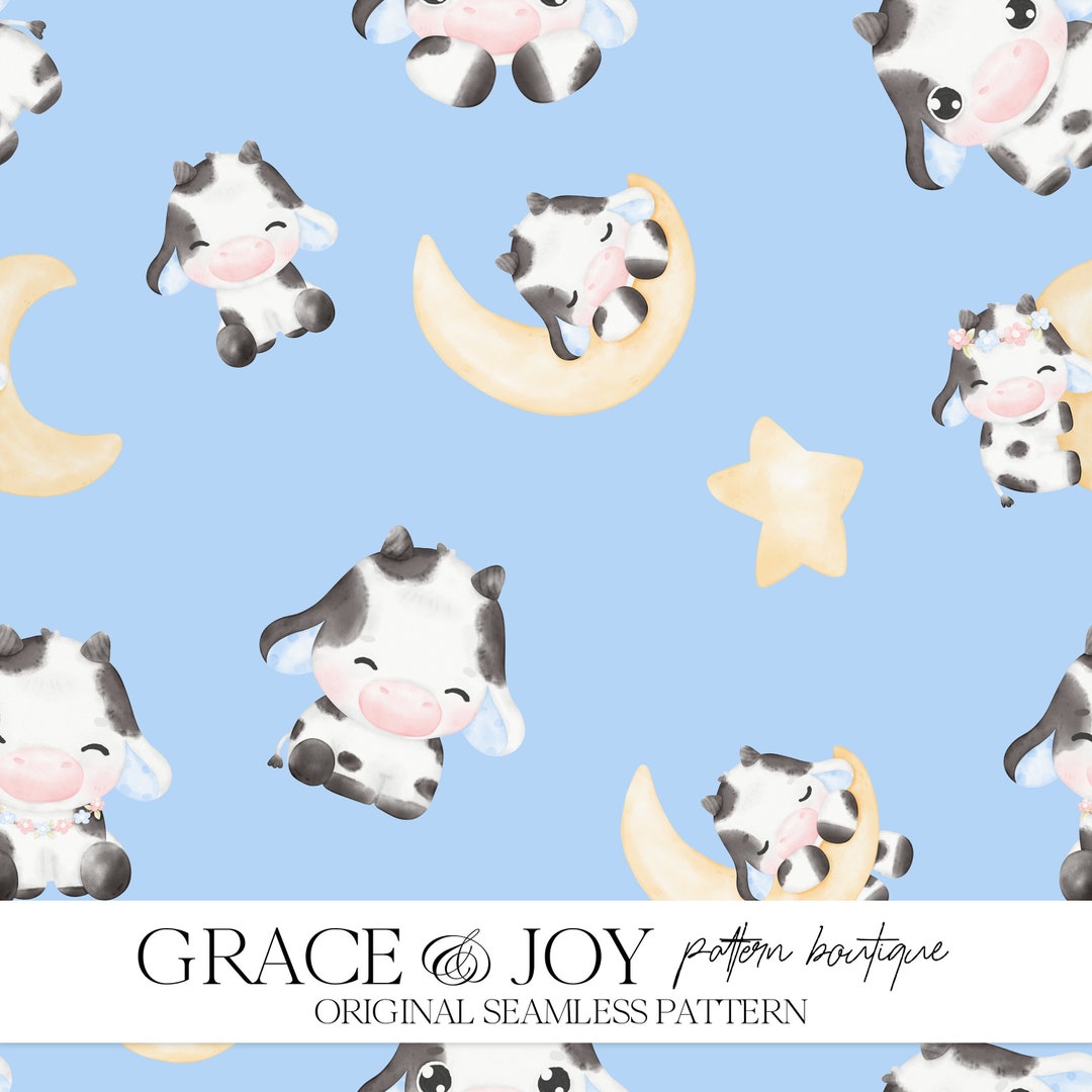 Baby Cow Nursery Seamless Pattern - Cow Seamless, Farm Animal, Baby ...