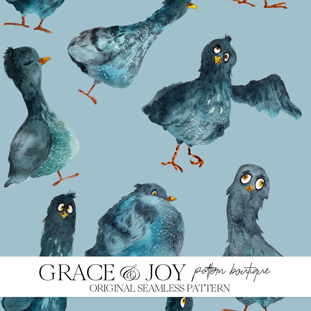 Goofy Pigeon Seamless Pattern: Quirky and Amusing, Commercial Use ...
