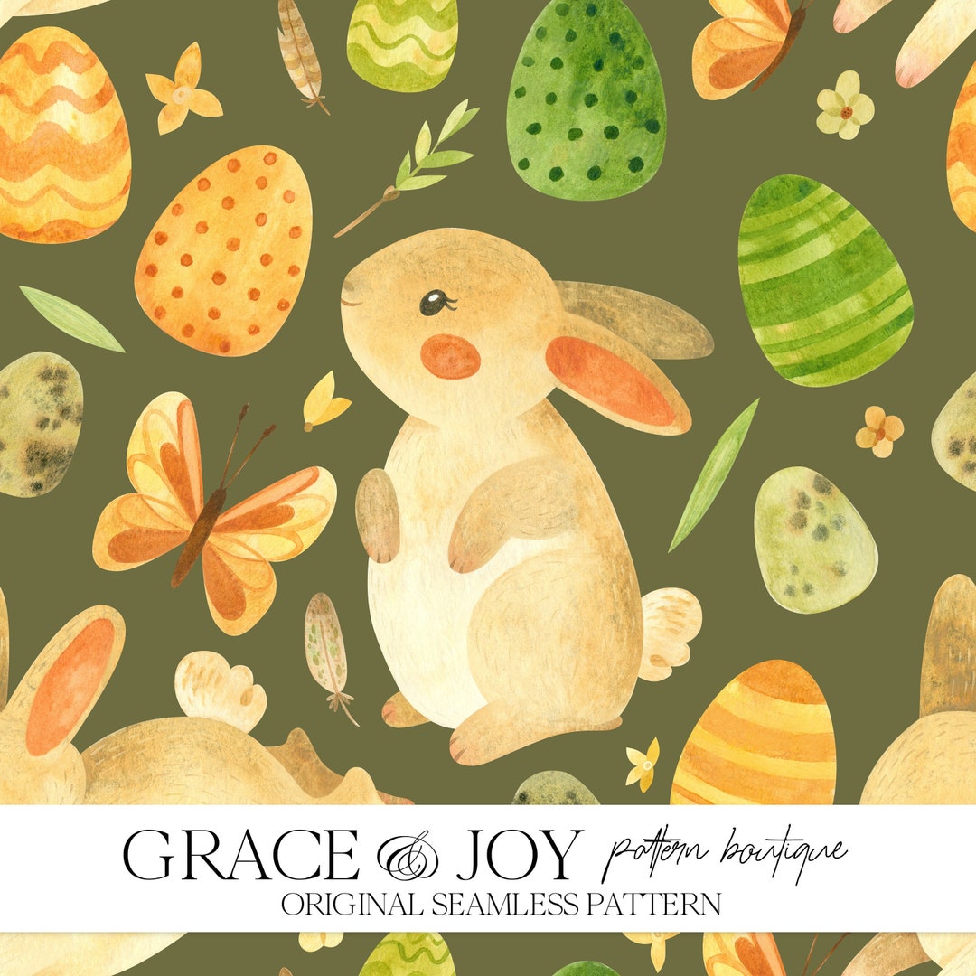 Cute Easter Bunny Seamless Pattern - Commercial Use, Digital Download ...