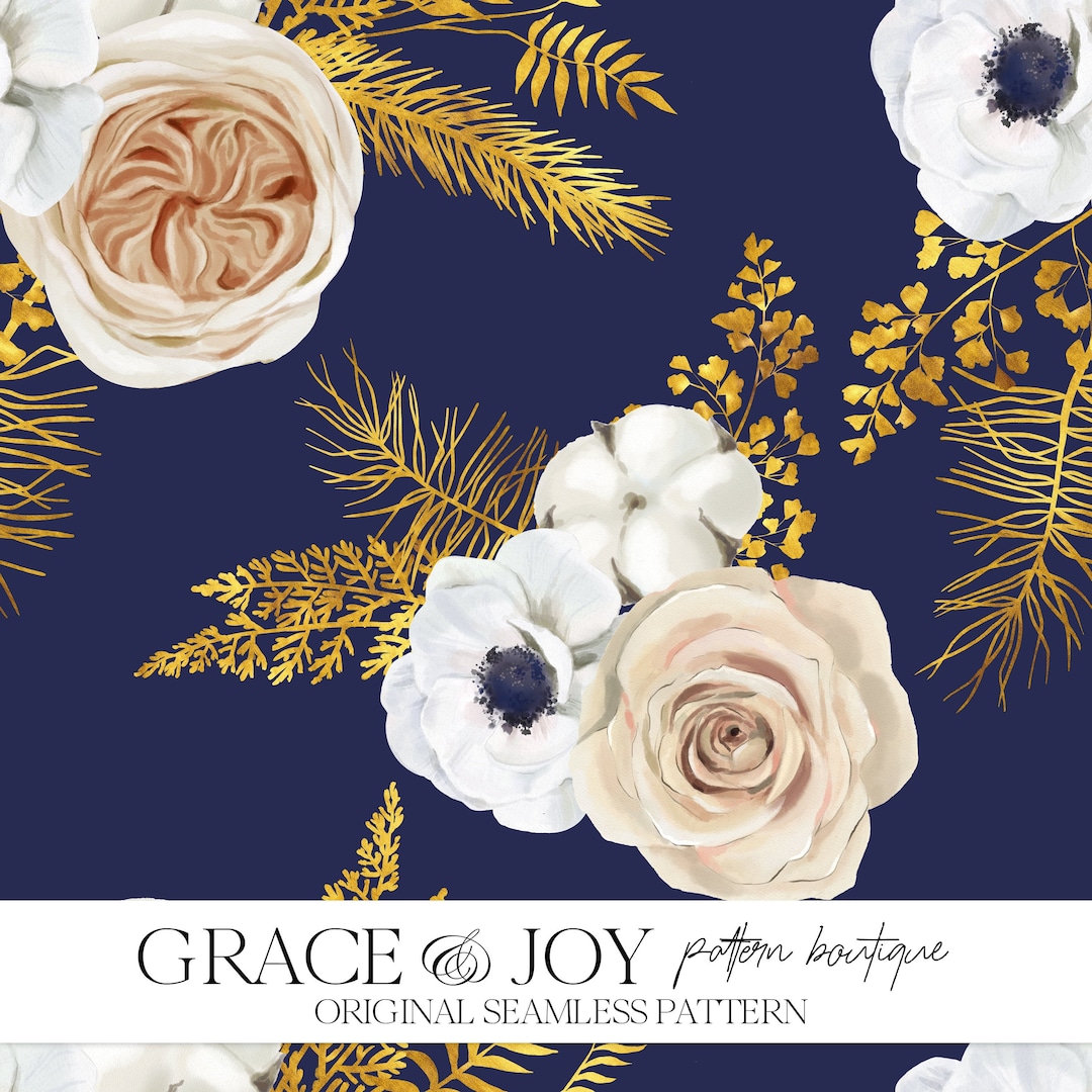 Luxurious Wedding Flowers With Gold Ornament Seamless Pattern ...