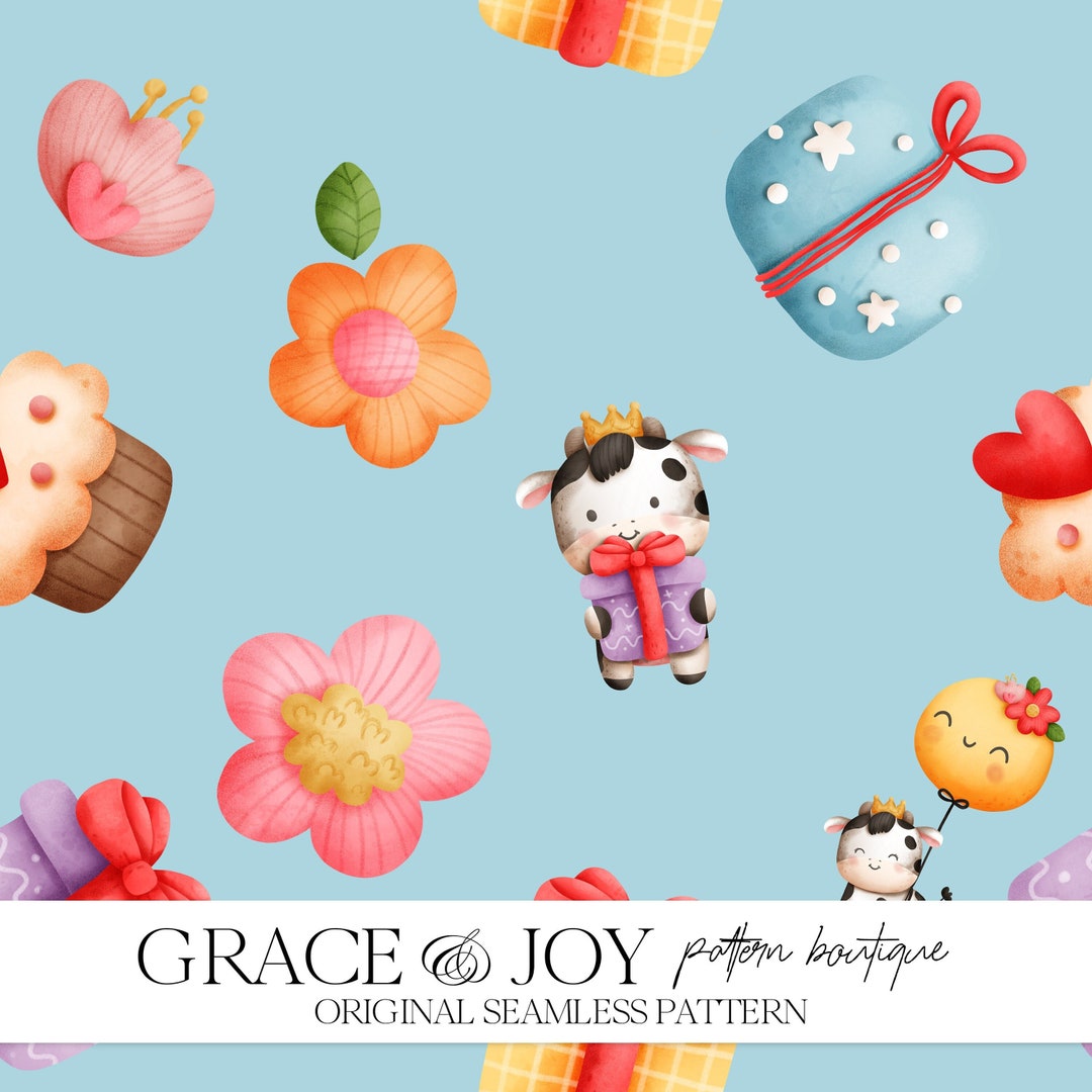 Baby Cow Birthday Seamless Pattern, Nursery Fabric (digital Download ...