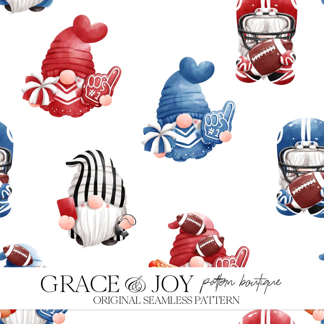 American Football Gnomes Watercolor Seamless Pattern, Whimsical Art ...