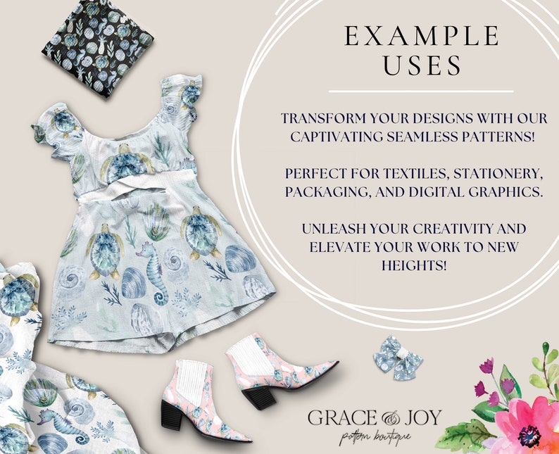 Watercolor Blue Sea Creatures Seamless Pattern Oceanic Art, Print on ...