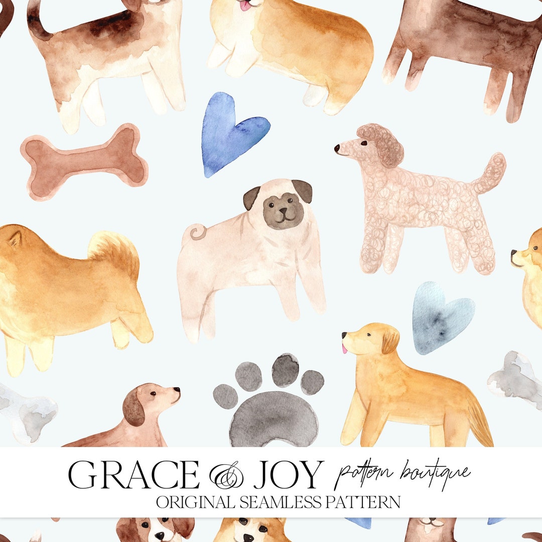 Watercolor Cute Dogs Seamless Pattern - Dog Lovers Art, Pet Designs ...