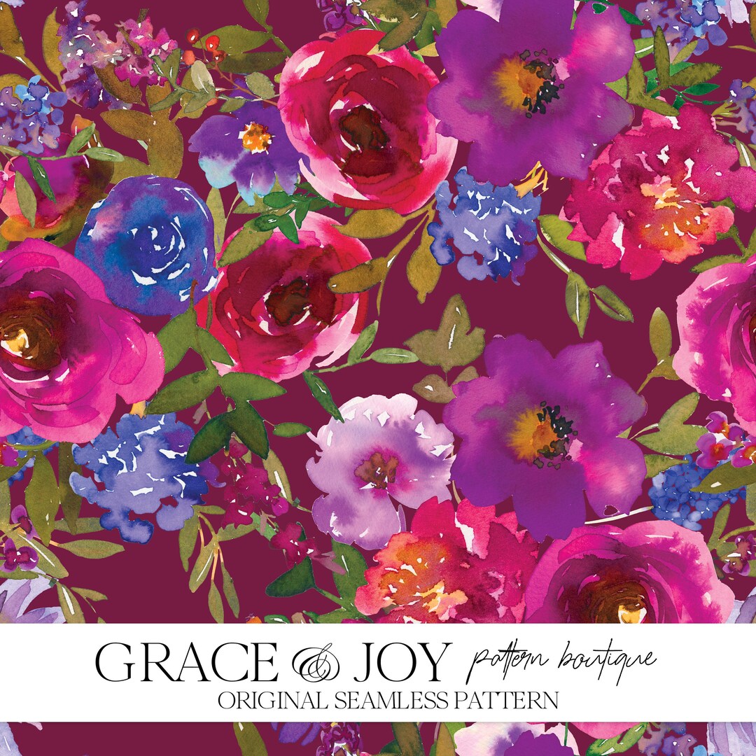 Purple and Magenta Watercolor Florals Seamless Pattern - Botanical ...