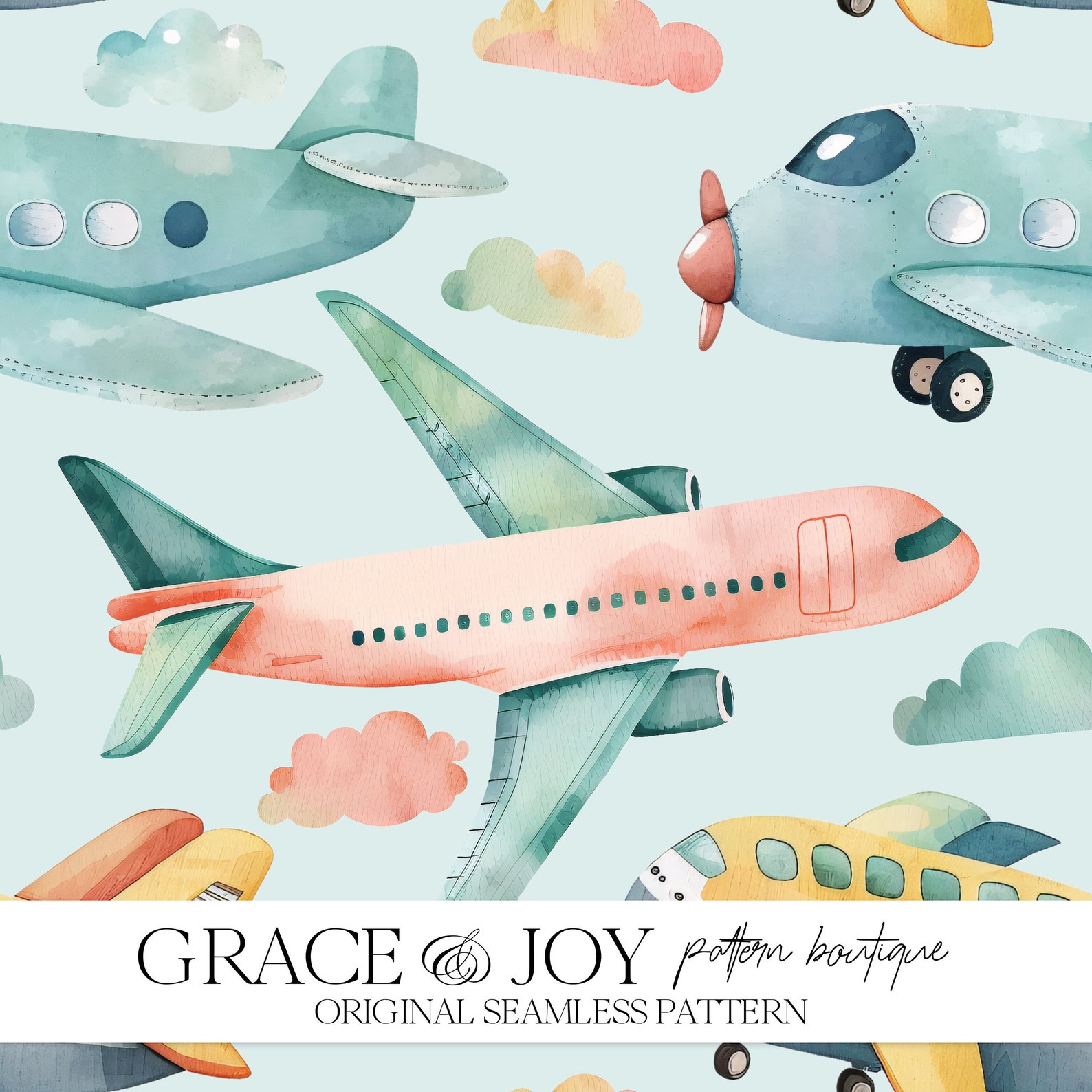 Air Plane Nursery Seamless Pattern - Digital Download for Commercial ...