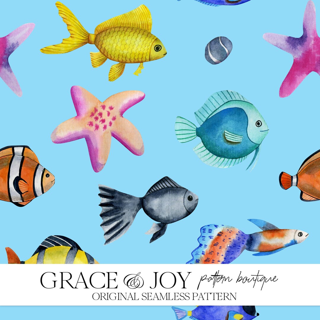 Fishes and Starfish Seamless Pattern, Marine Oceanic Nautical Digital ...