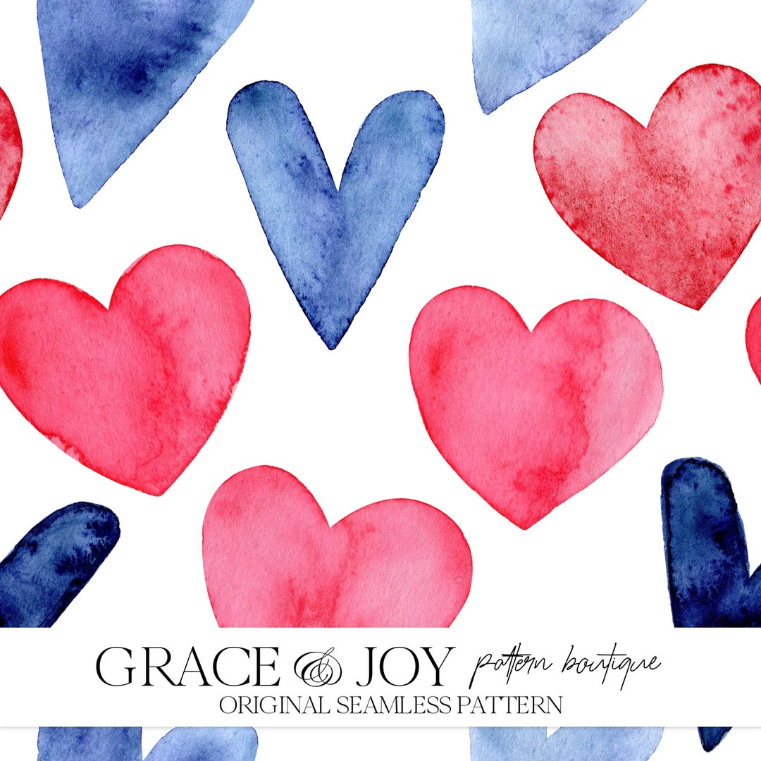 Blue Pink Watercolor Hearts Seamless Pattern - Romantic Design for ...