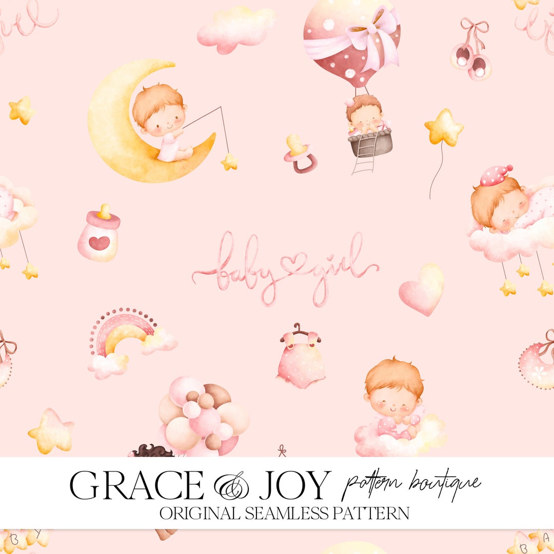 Baby Girl Nap Seamless Pattern, Commercial Use, Digital Download, Print ...