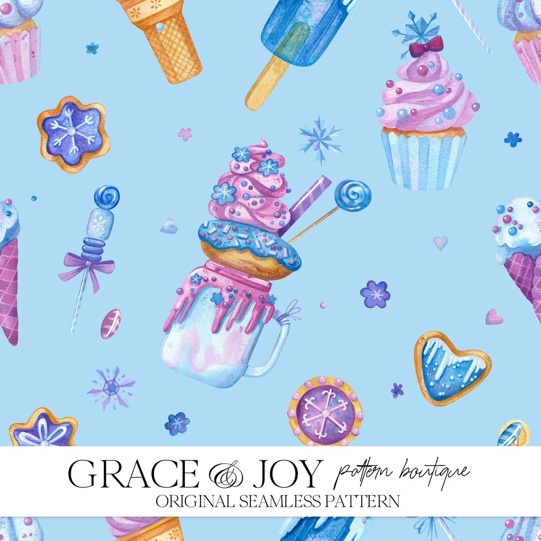 Blue Ice Cream Seamless Pattern - Commercial Use - Digital Download ...