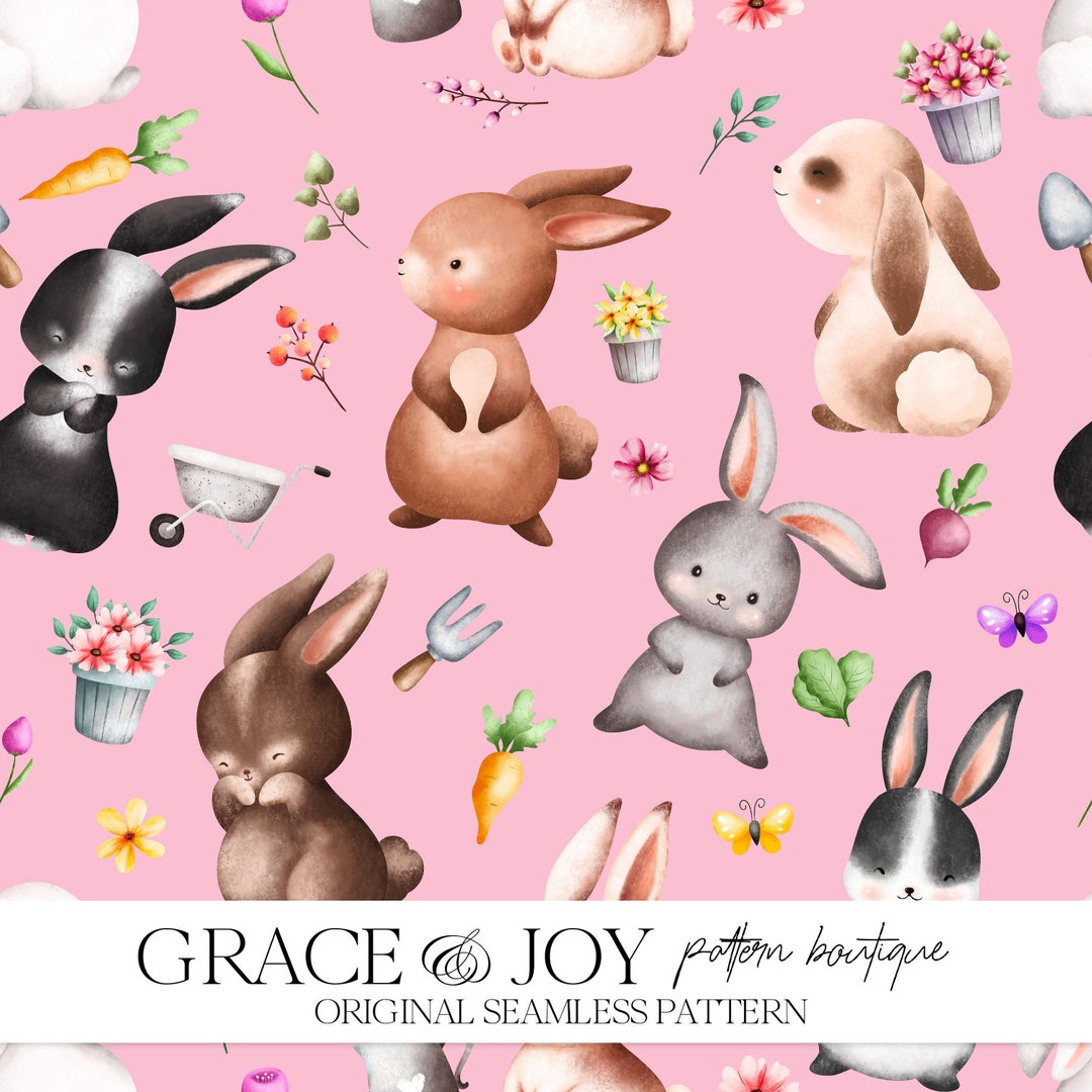 Easter Bunny Rabbit Seamless Pattern - Cute Bunny Pattern, Rabbit ...