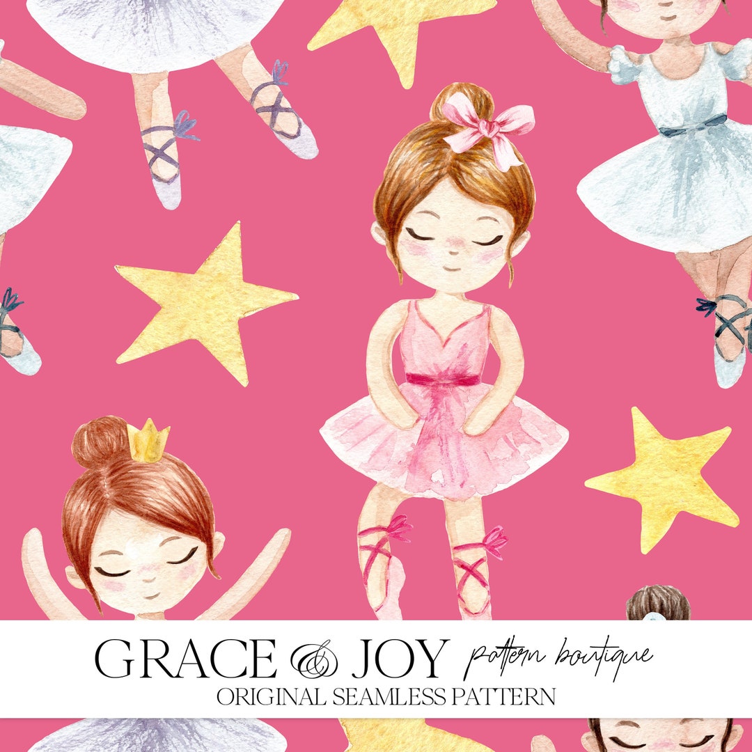 Pink Ballerina Starry Design: Seamless Pattern for Kids, Ballet Theme ...