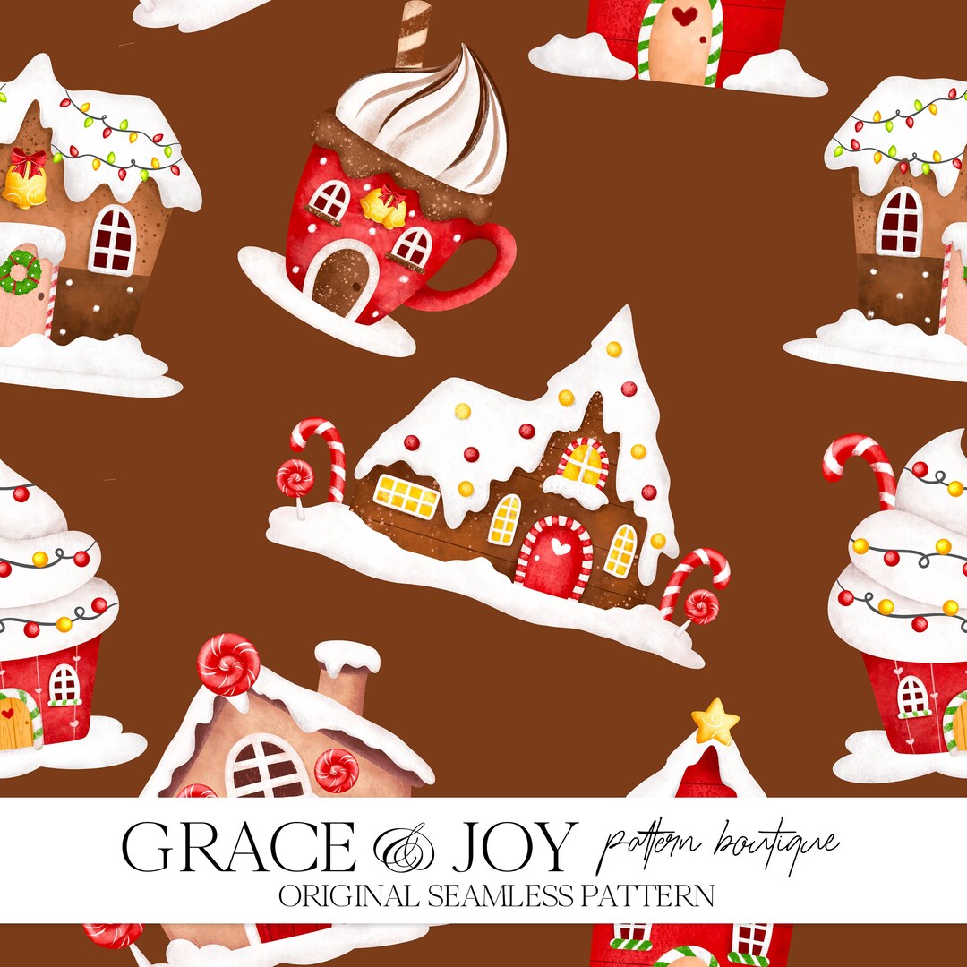 Ginger Bread House Seamless Pattern - Holiday Patterns, Christmas Theme ...