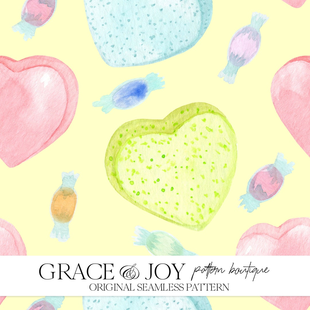 Tasty Candy Hearts Seamless Pattern: Digital Download, Print on Demand ...