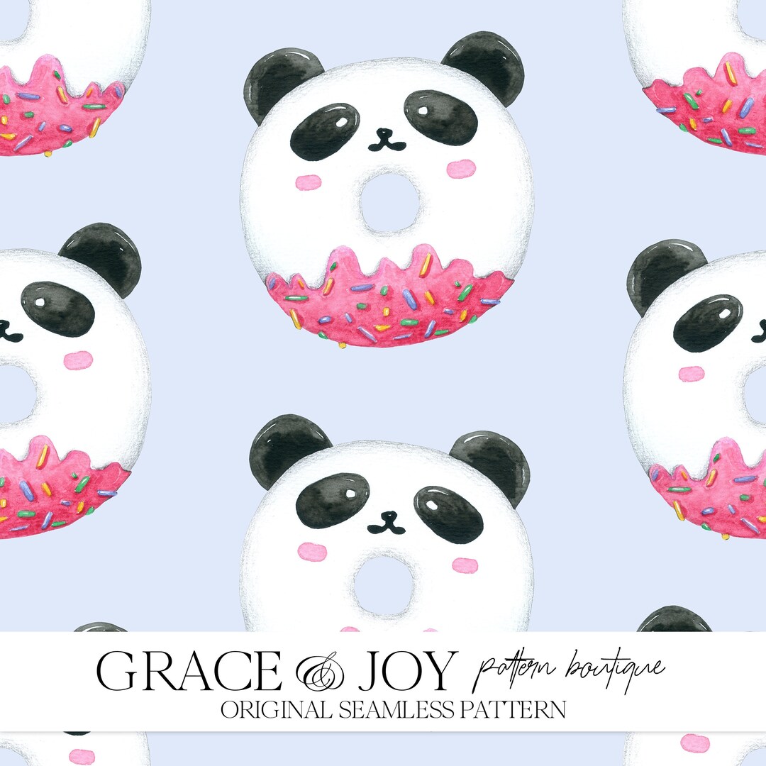 Cute Panda Donut With Sprinkles Seamless Pattern, Kids Playful ...