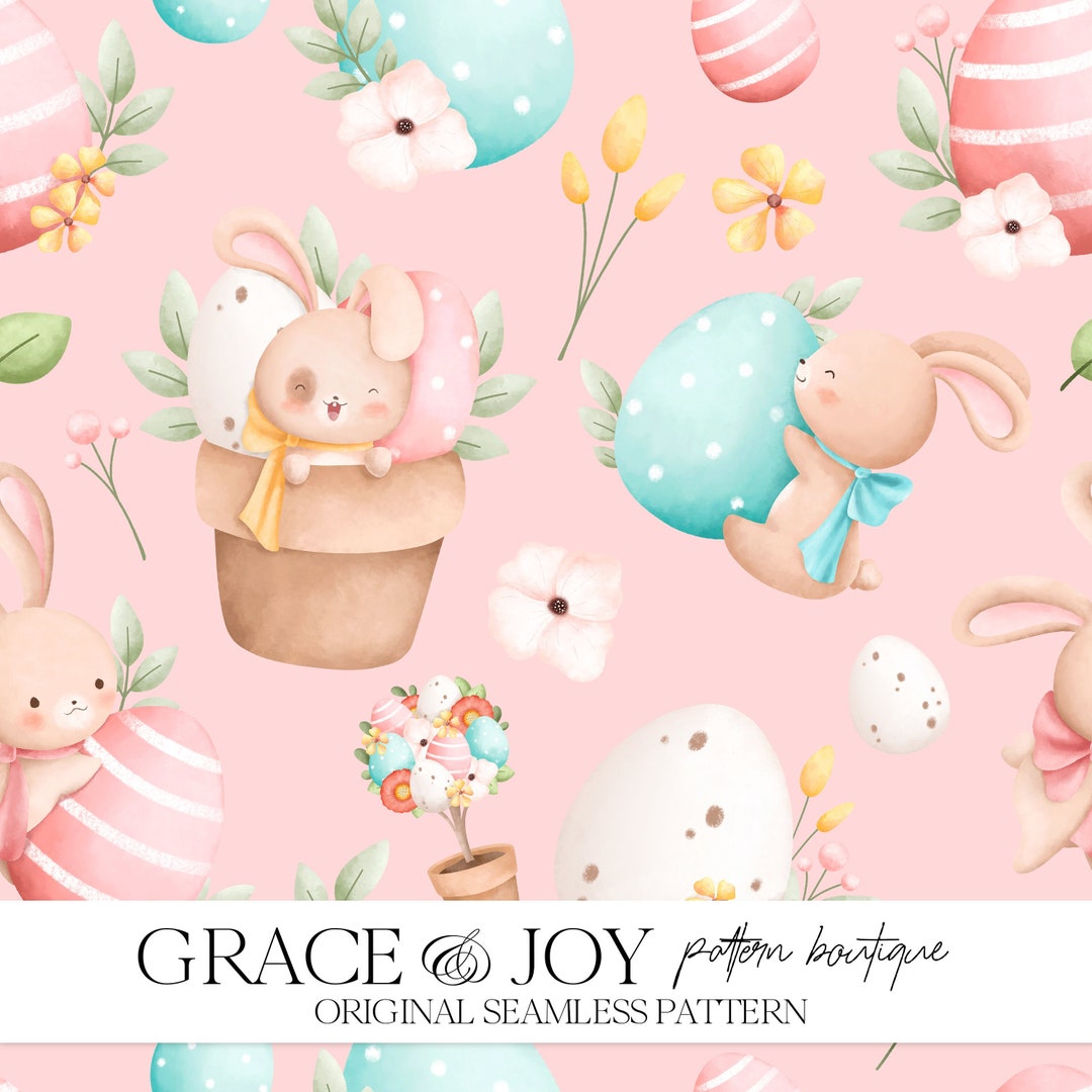 Cute Easter Bunny Eggs Seamless Pattern - Commercial Use, Digital ...