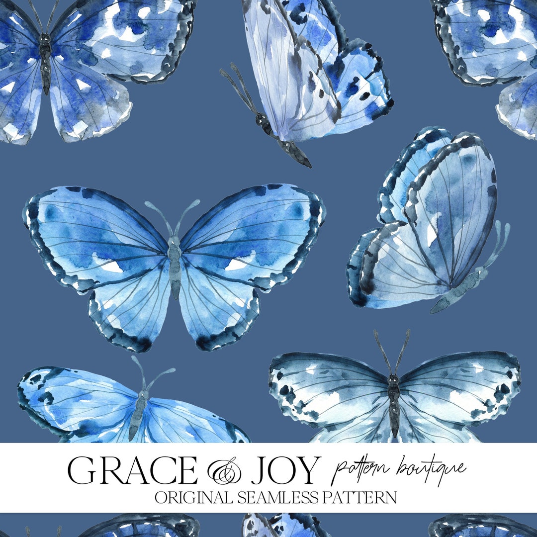 Blue Stylish Butterflies Flapping Wings Seamless Pattern, Unique ...