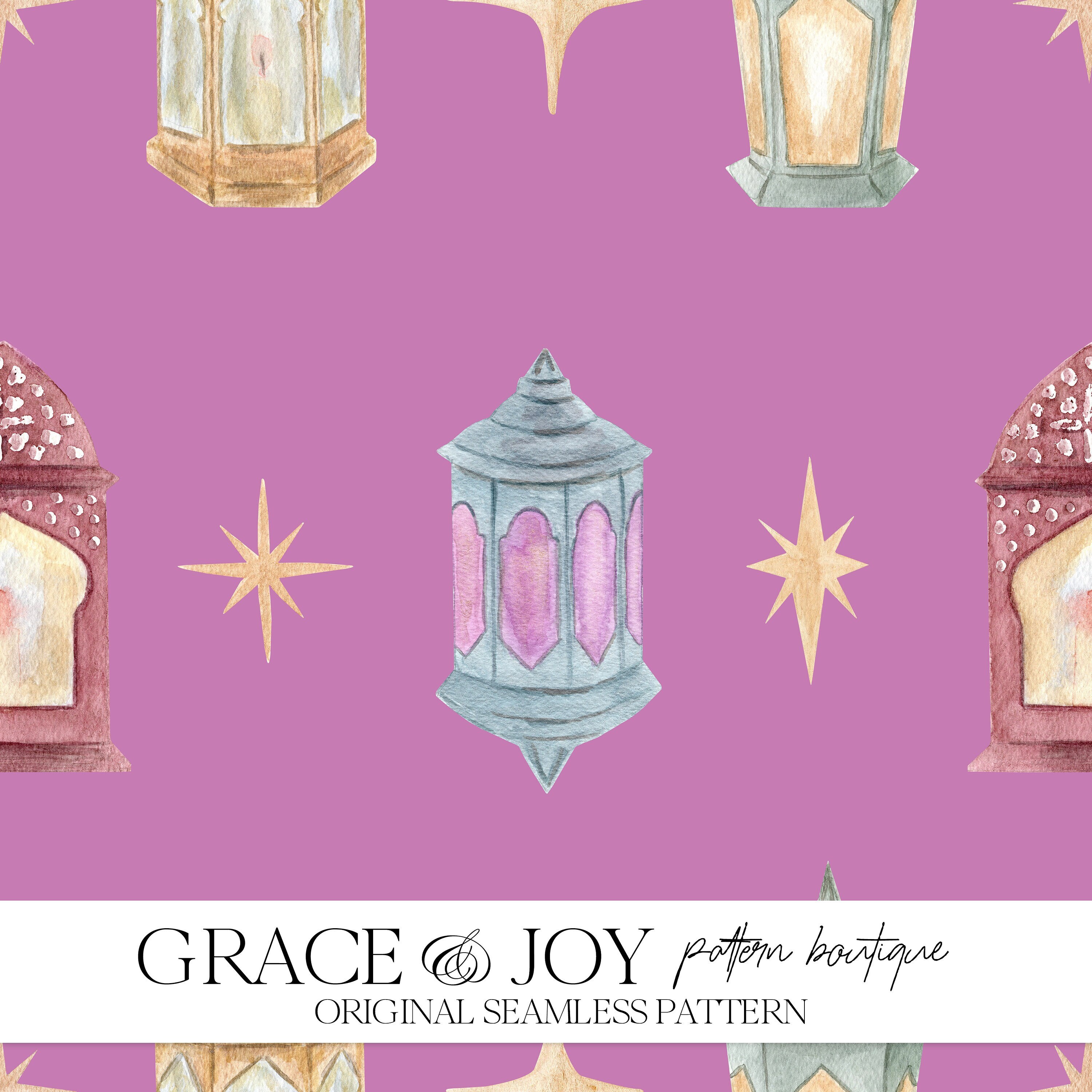 Pink Ramadan Lantern Seamless Pattern: Digital Download, Fabric Design ...