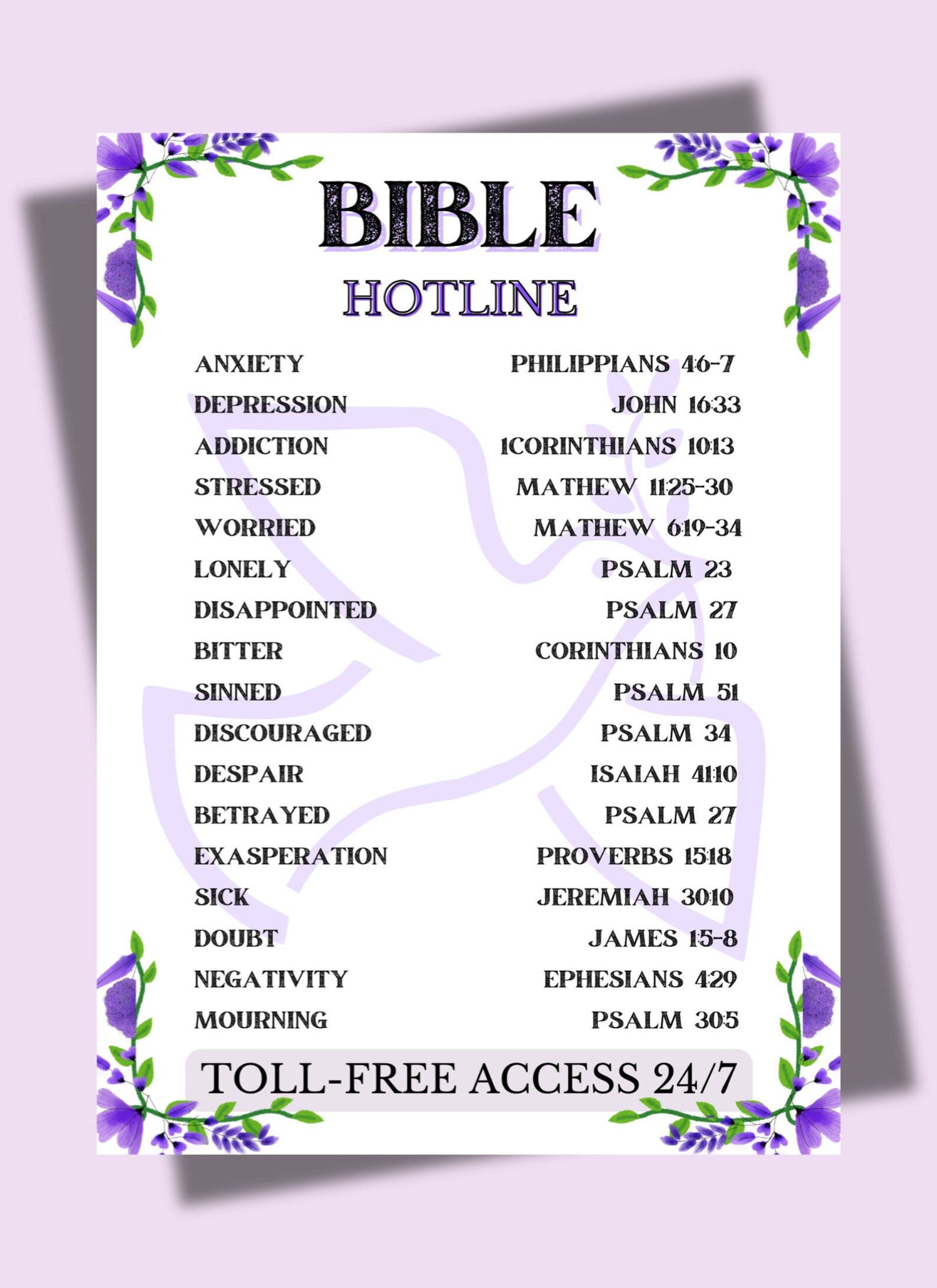 Bible Emergency Numbers Printable: Christian Scripture Bible 911 ...