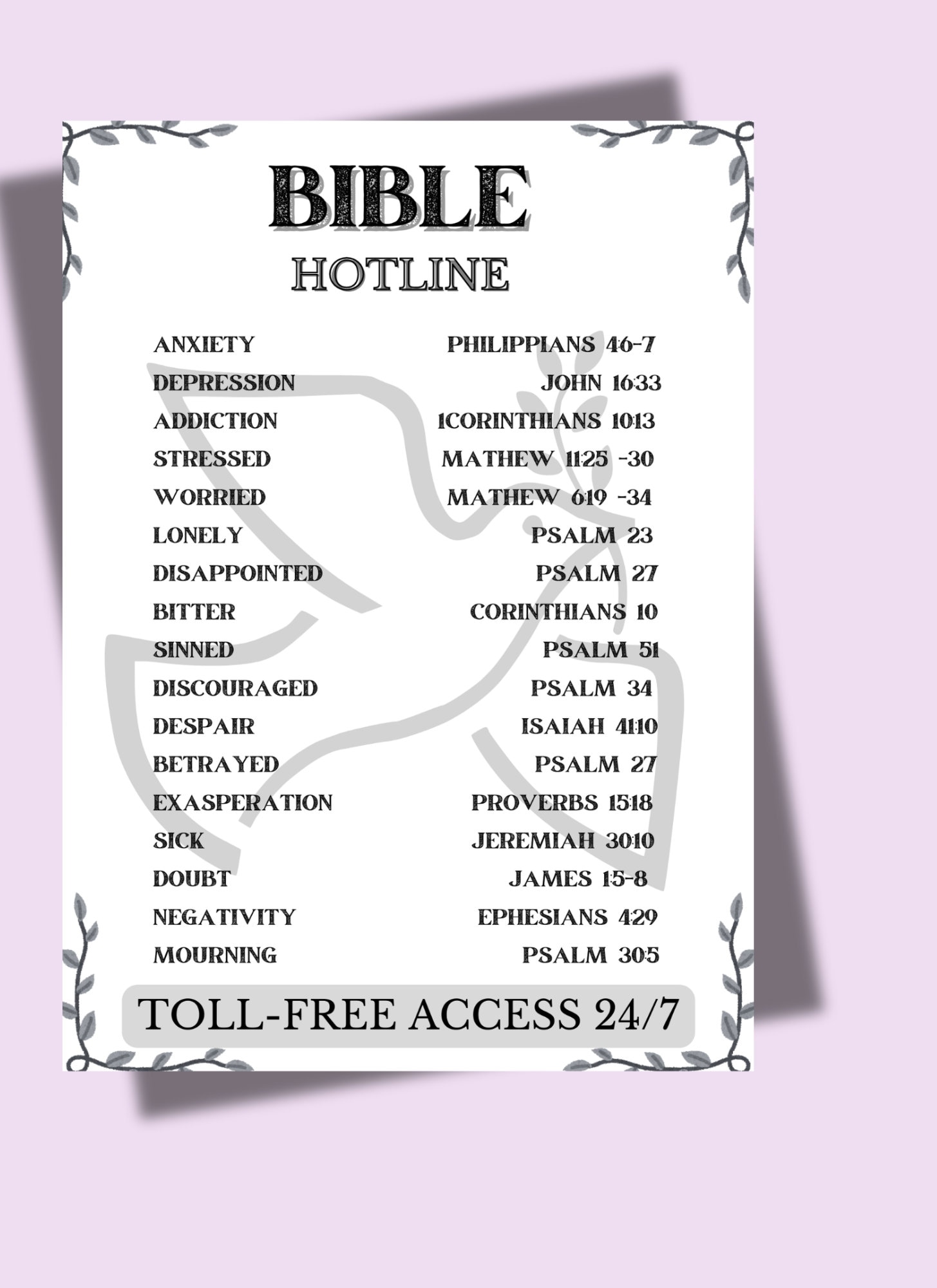 Bible Emergency Numbers Printable: Christian Scripture Bible 911 ...