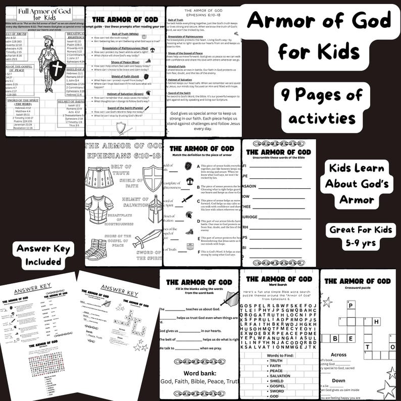 Armor of God Activity for Kids, Vacation Bible School Worksheets, VBS ...