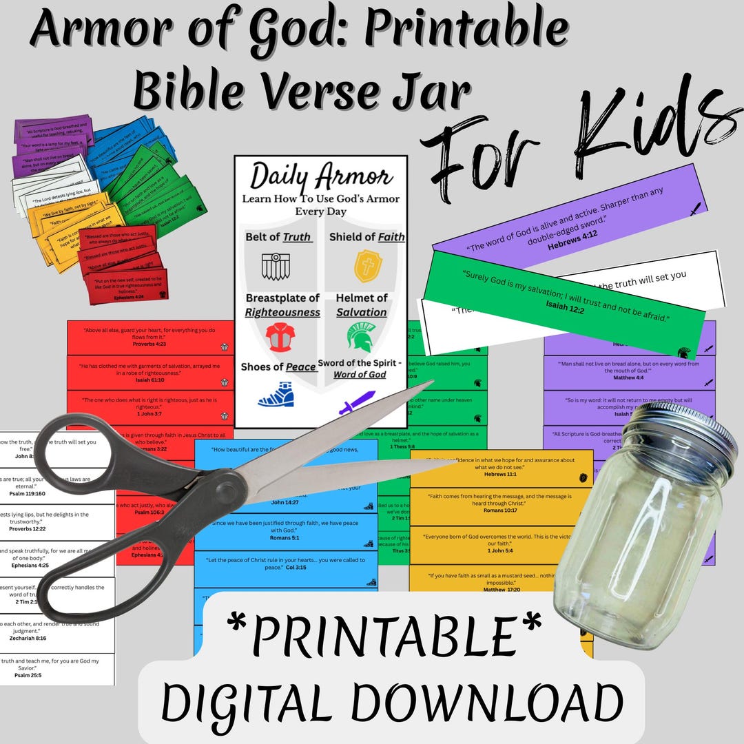 Armor of God Bible Verse Jar: Kids Printable Scripture Jar Template ...