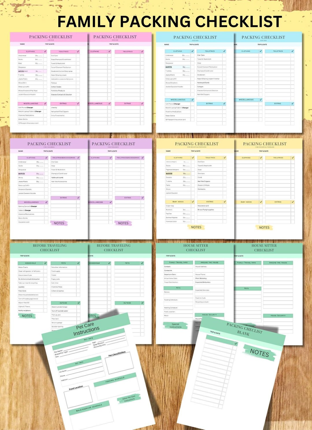 Family Vacation Packing Checklist. Individual Checklist for Each Family ...