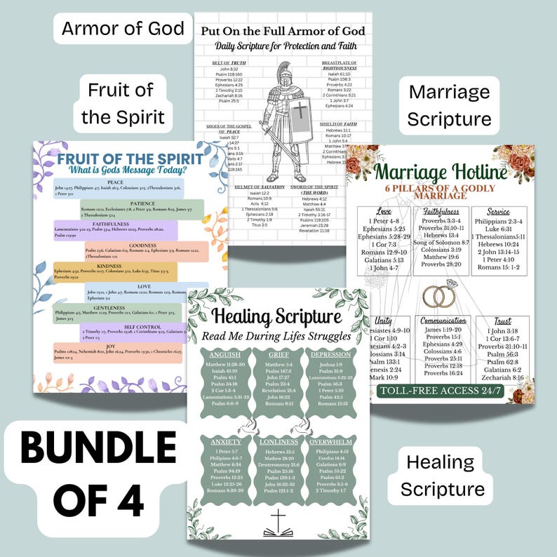 Printable Bible Verse Bundle: Armor of God, Fruit of Spirit, Marriage ...