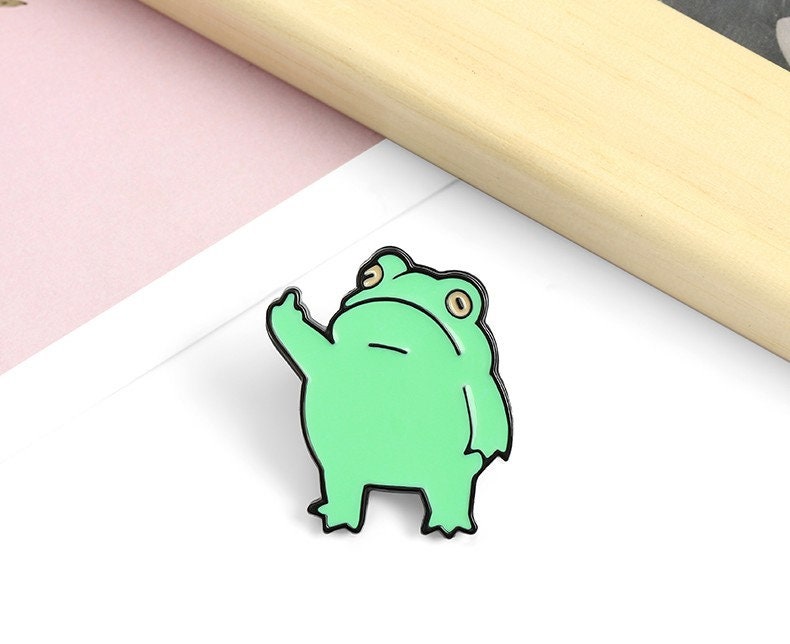 Cute Froggy Pin Cartoon Frog Badge, Middle Finger, Cool Animal Brooches ...