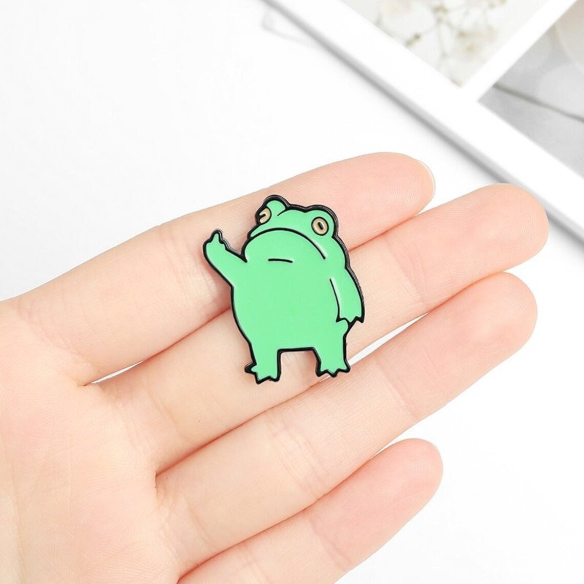 Cute Froggy Pin Cartoon Frog Badge, Middle Finger, Cool Animal Brooches ...