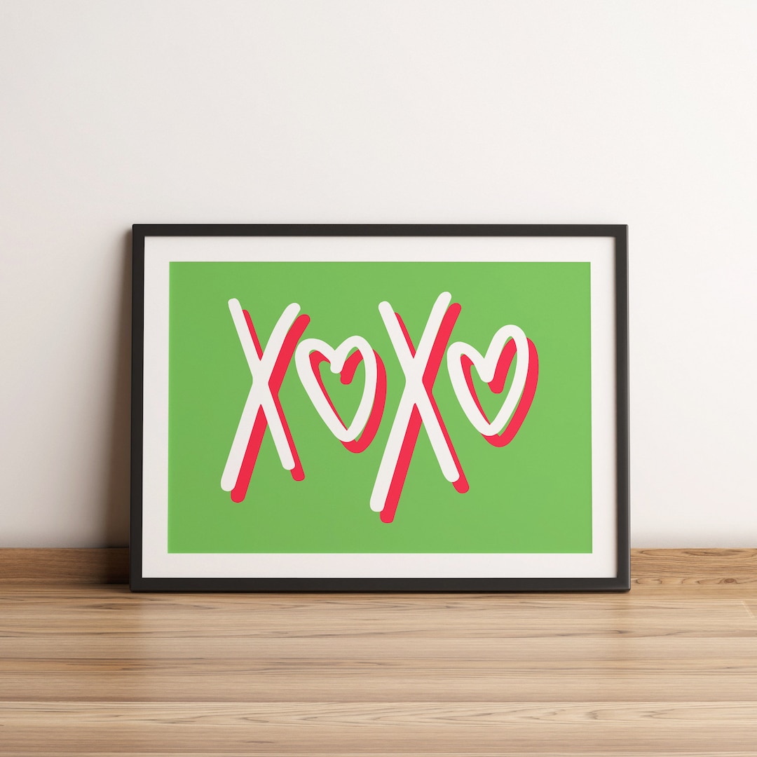 XOXO Hugs and Kisses Art Print, XOXO Green Word Art, Hugs and Kisses ...