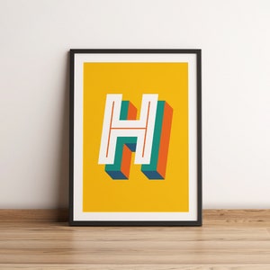 Personalised Bright Bold Initial Letter Art Print Monogram | Etsy