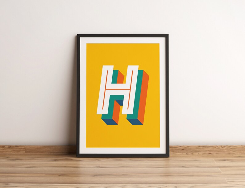 Personalised Bright Bold Initial Letter Art Print Monogram - Etsy