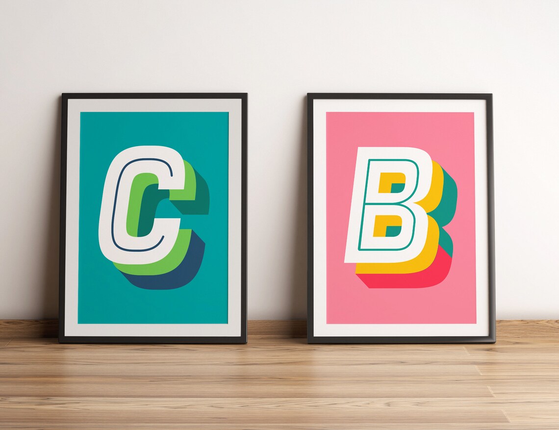 Personalised Bright Bold Initial Letter Art Print Monogram - Etsy