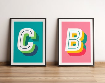 Personalised Bright Bold Initial Letter Art Print Monogram | Etsy