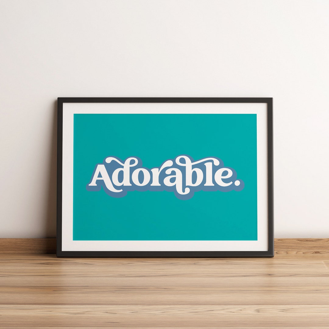 Blue Adorable Word Art Vibrant Unframed Print, Typographic Nursery Wall ...