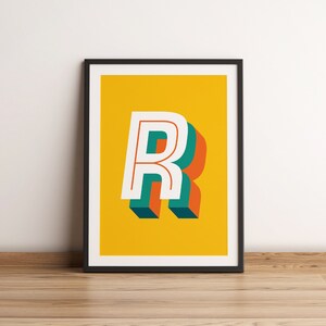 Personalised Bright, Bold Initial Letter Art Print, Monogram Alphabet ...