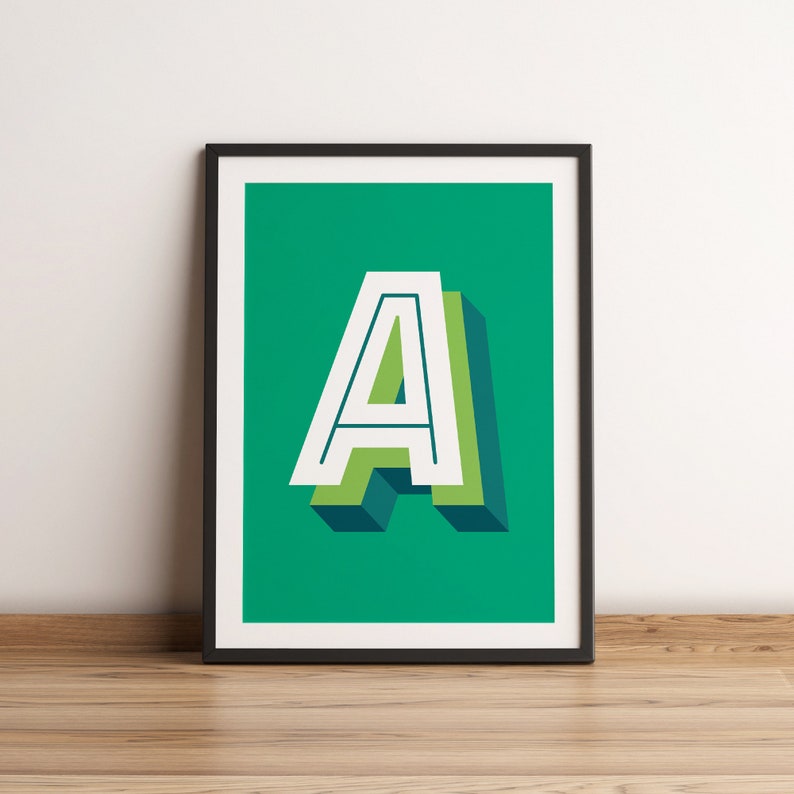 Personalised Bright, Bold Initial Letter Art Print, Monogram Alphabet ...