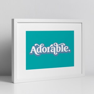 Blue Adorable Word Art Vibrant Unframed Print, Typographic Nursery Wall ...