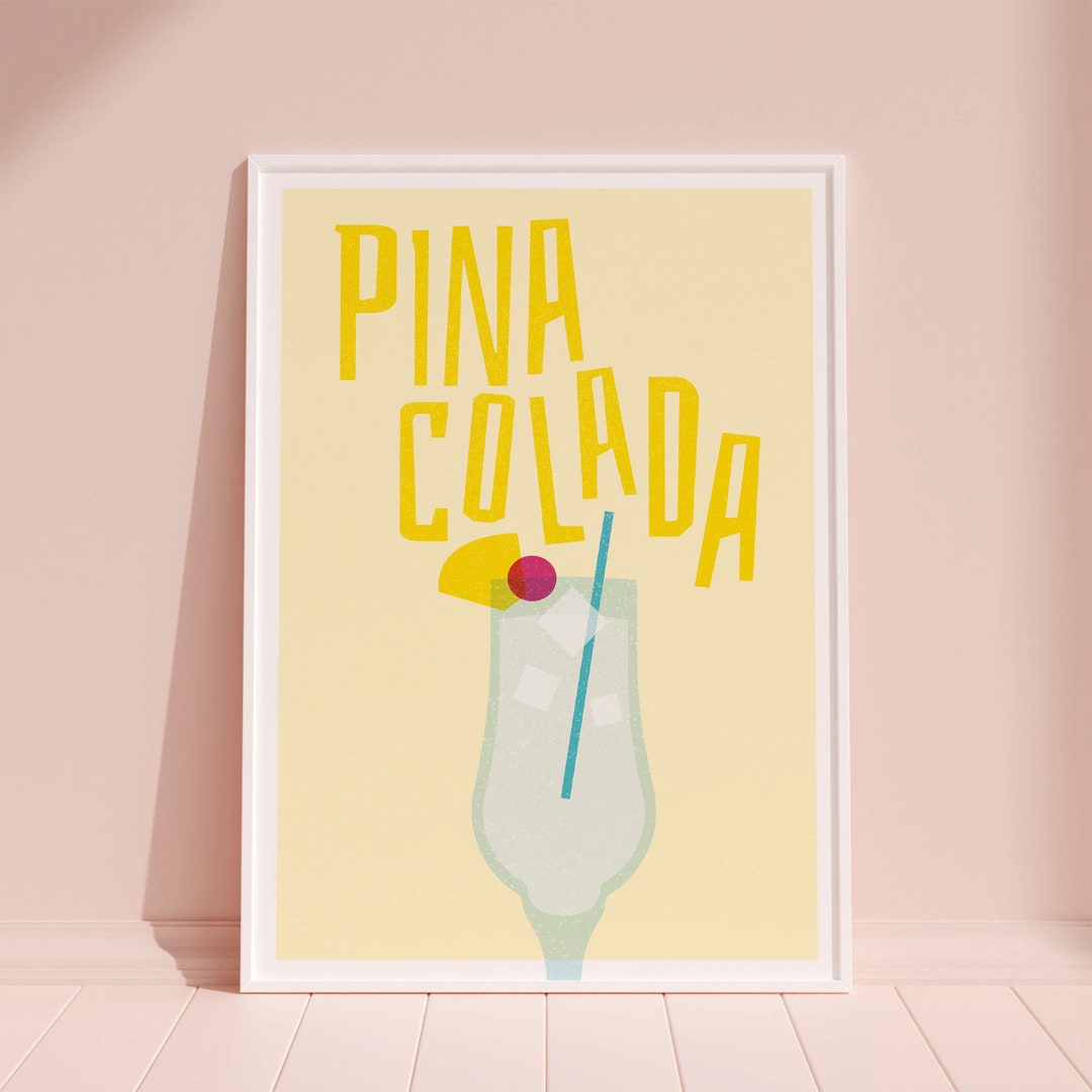 Pina Colada Cocktail Print, Home Bar Art, Kitchen Cocktail Poster ...