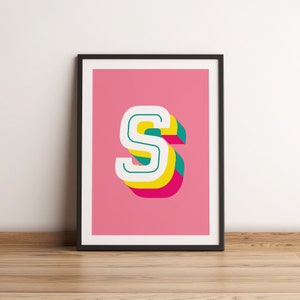 Personalised Bright Bold Initial Letter Art Print, Monogram Alphabet ...