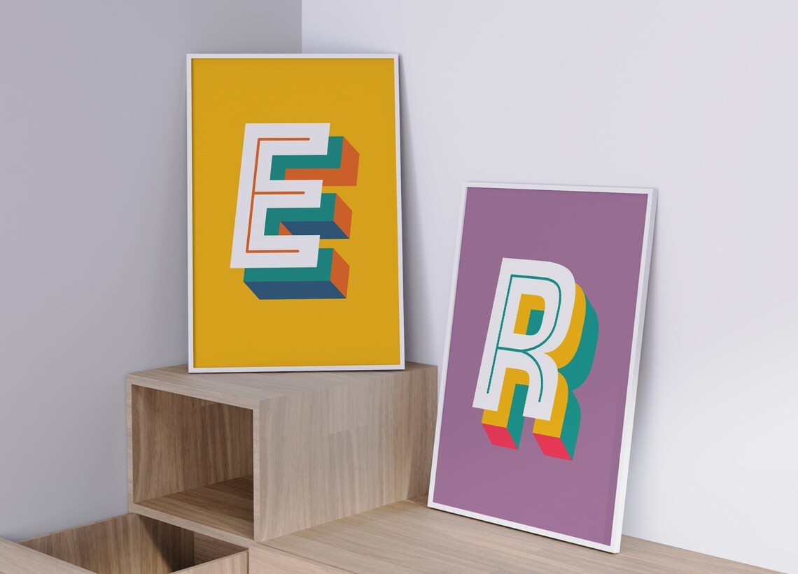 Personalised Bright Bold Initial Letter Art Print Monogram - Etsy