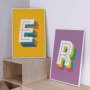 Personalised Bright Bold Initial Letter Art Print Monogram | Etsy