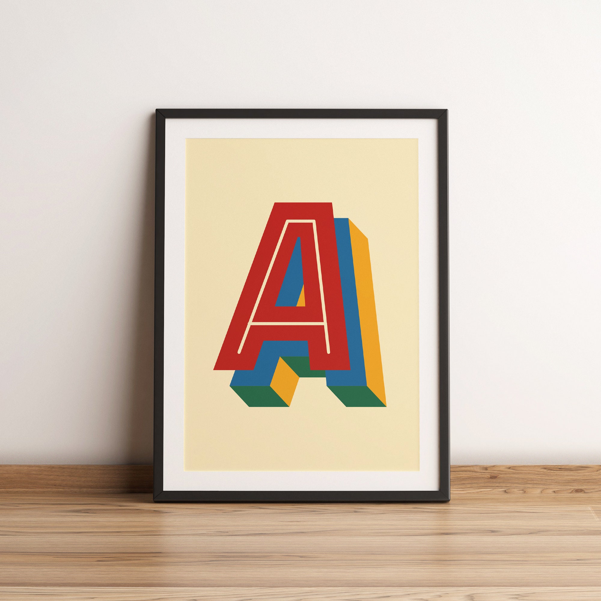 Personalised Retro Vintage Bold Initial Monogram Letter Art Print ...