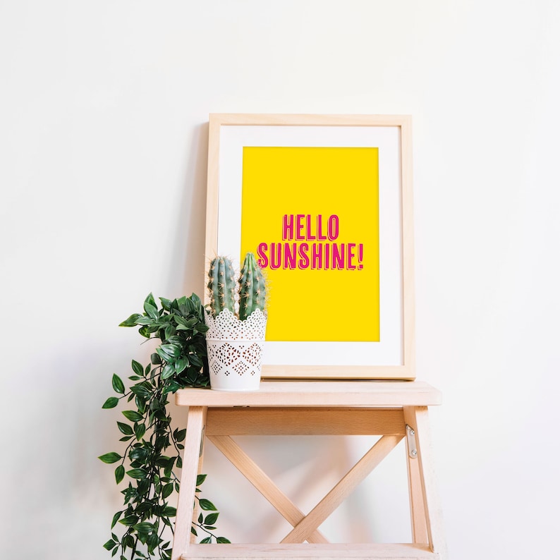 Hello Sunshine Word Art Print, Bold and Bright Typographic Art ...