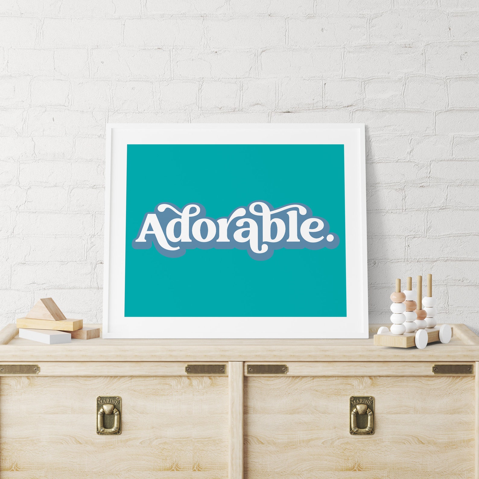 Blue Adorable Word Art Vibrant Unframed Print, Typographic Nursery Wall ...