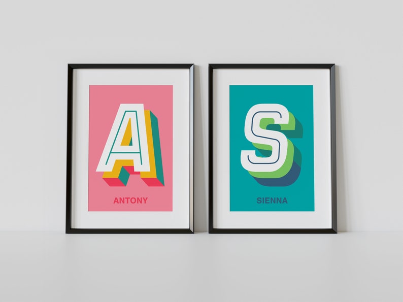 Personalised Bright Bold Initial Letter Art Print Monogram - Etsy