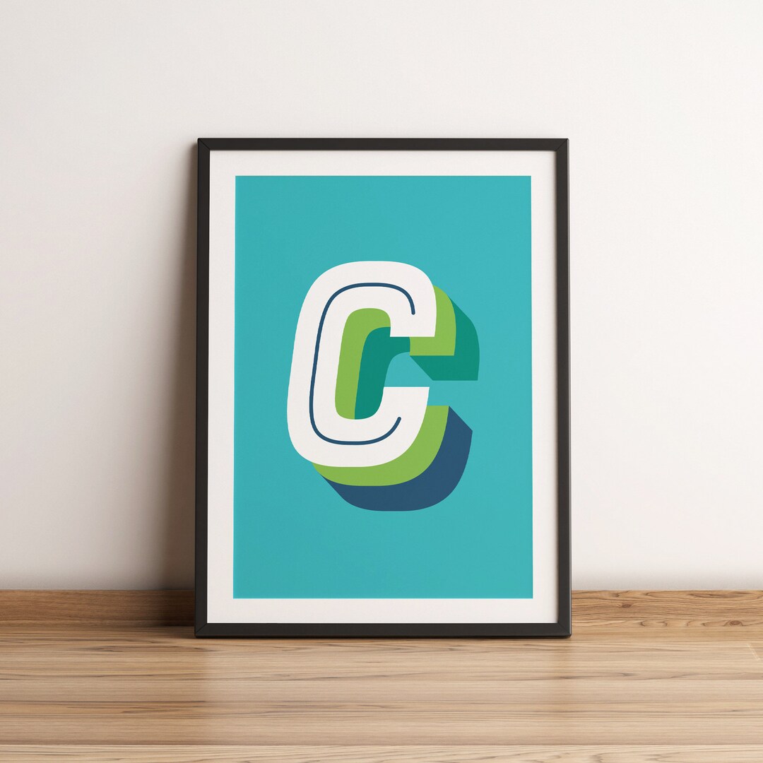Personalised Bright Bold Initial Letter Art Print, Monogram Alphabet ...